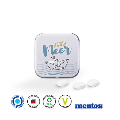 Dose Quadratisch, Mentos Kaudragees Mint, inkl. Druck, weiß ...