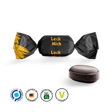 Himbeer-Lakritz Bonbon, inkl. Druck, weißer kompostierbarer Wickler ...